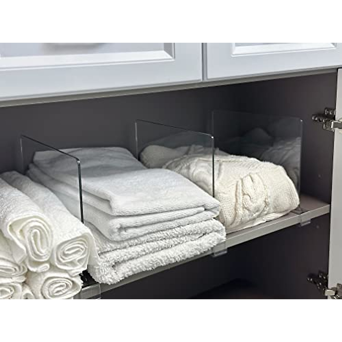 LikeU Shelf Dividers for Closets,Clear Acrylic Shelf Divider for Wood Shelves and Clothes Organizer/Purses Separators Perfect for Kitchen Cabinets and Bedroom Organizer,6 PCS