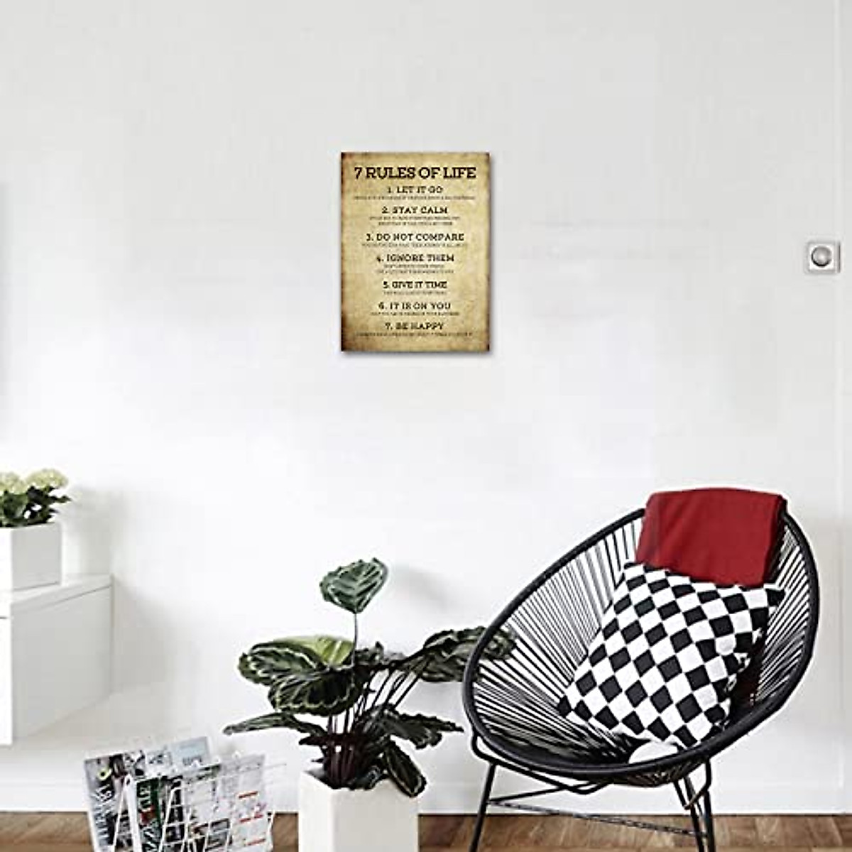 7 Rules of Life Wall Art Tan Inspirational Canvas Pictures Motivational Quotes for Office Wall Decor Retro Framed Canvas Prints for Living Room Bedroom Bathroom Home 12" x 16"