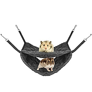 Petmolico Double Bunkbed Rat Hammock, Small Animal Hideaway Sleeping Swing Cage Accessories for Guinea Pigs Chinchilla, Fits 2 Ferrets or 5 More Rats, Gray