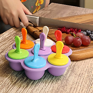 Silicone Popsicle Molds 7-cavity DIY Ice Pop Mold with Colorful Sticks For egg biting ice cream molds baby food storage containers non stick cake molds (Purple)