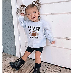 Lamuusaa Toddler Kid Baby Girl Boy On Sunday We Watch Football with Mommy/Daddy Sweatshirt Oversized Sweater Fall Clothes (Football with Daddy, 2-3 Years)