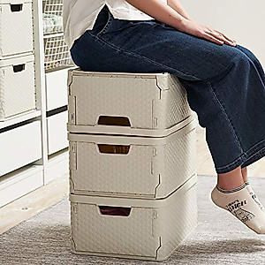 YunNasi Foldable Wardrobe Storage Box Organiser Basket Containers with Handles Folding Stackable Storage for Home,Office,Nursery School Shelf Baskets to Tidy clothes,Toys,Snacks,Books,Cosmetics (17in(L)*13in(W)*9.65in(H))