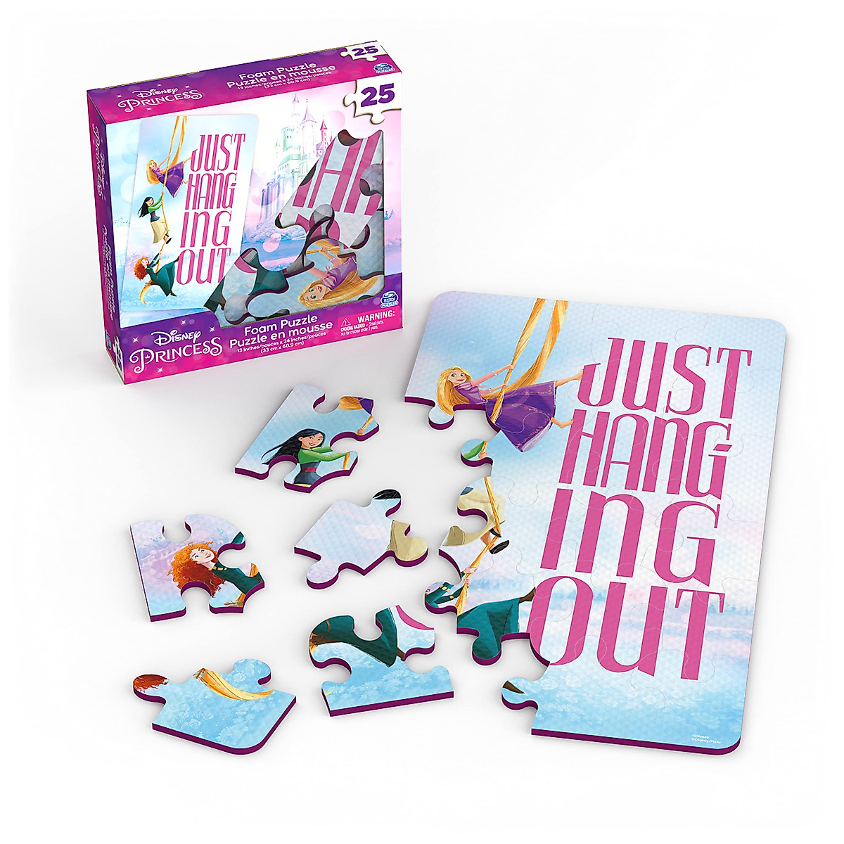 Disney Princess, 25-Piece Jigsaw Foam Squishy Puzzle Just Hanging Out Rapunzel Mulan Merida, for Kids Ages 4 and up