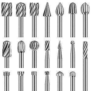 Engraving Router Bit Carving Bits, 20 PCS HSS Rotary Tool Accessories Rotary Bits Burr Set with 1/8’’(3mm) for DIY Woodworking, Carving, Engraving, Drilling