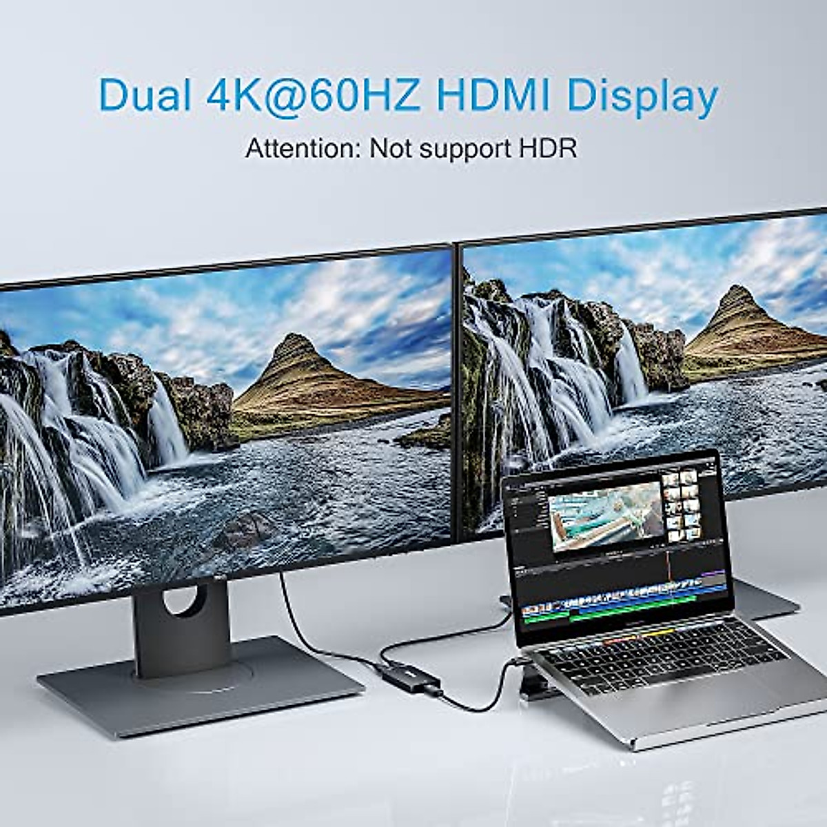 dockteck Thunderbolt 3 to Dual 4K 60Hz HDMI Adapter, Thunderbolt 3 Dock USB Type C to Dual HDMI 2.0 Adapter, Supports Up to Two Monitors on Mac and Some Windows