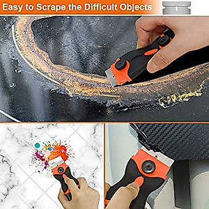 THINKWORK Razor Blade Scraper - 2Pcs Razor Scraper Set with 20Pcs Razor Blades, 2-in-1 Scraper Tool for Removing Labels, Decals, Stickers, Paint, Caulk, Adhesive