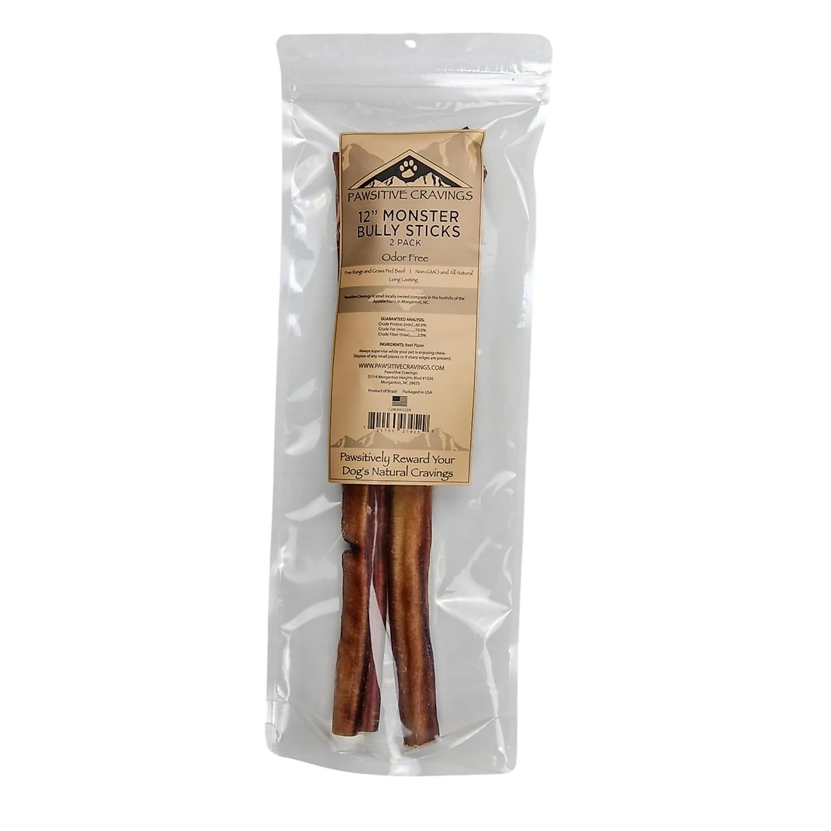Pawsitive Cravings Monster Bully Sticks - 12 Inch All-Natural Bully Sticks for Dogs - Fully Digestible & 100% Grass-Fed Beef Sticks - Supports Dental Health - Extra-Thick Chews for Dogs - Pack of 3