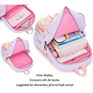 Gazigo Girls Backpack Elementary School, Bunny Backpack for girls Cute Kids Laptop Bag Kindergarten Preschool Bookbag Mochila Para 5.6.7.8.9.10 Niñas(Only Backpack Purple)