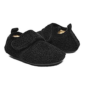 HONCAN Toddler Kids Winter Warm House Slippers Shoes Home Bedroom Indoor Outdoor Anti-Slip Rubber Sole For Baby Boys and Girls(HC22206Black25)