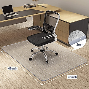 Office Chair Mat for Carpeted Floors, 48"X36" 2.0mm Thick, Rectangle Desk Chair Mats with Studs for Low and Medium Pile Carpets, Easy Glide, Flat Without Curling