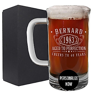 Personalized Gifts for Men Etched 16oz Glass Beer Mug - Customized Beer Gifts for Men, 40th Birthday Gifts for Brother, Custom Gifts for Him Man Father Dad, Regalos Personalizados para Hombre, Bernard