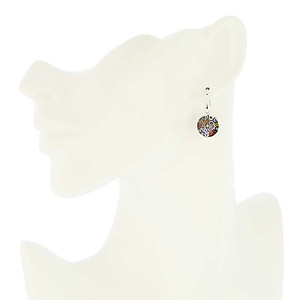 Glass Of Venice Italian Murano Glass Earrings Dangle Round Multicolor Millefiori Flower In Sterling Silver - Murano Glass Earrings For Women