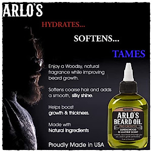 Arlo's Pro Growth Beard Oil - Sandalwood Leather Scent 2.5 oz. - Promotes Beard Hair Growth
