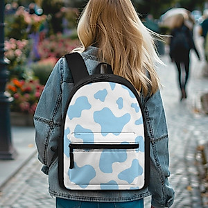 GIFTPUZZ Blue Cow Print Backpacks for Girls Boys Book Bag Back Packs with Lunch Box Pencil Case Drawstring Bag Keychain Teens Schoolbags Back Packs Satchel for Travel Daypack