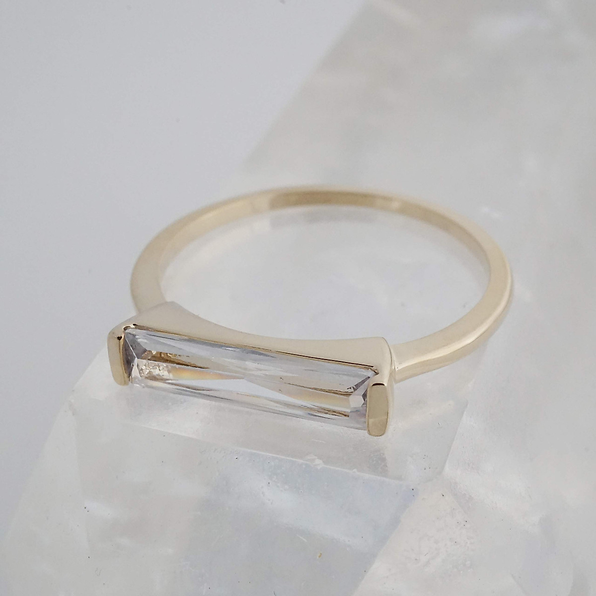 Honeycat Lorena Long Crystal Baguette Ring in Gold, Rose Gold, or Silver | Minimalist, Delicate Jewelry (Gold, 8)