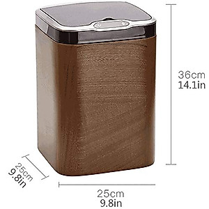 LXXSH Creative Smart Induction Trash Can 14L Automatic Trash Can with Lid Square Solid Wood Trash Can, Perfect for Bedroom Living Room Office Trash can for Bedroom