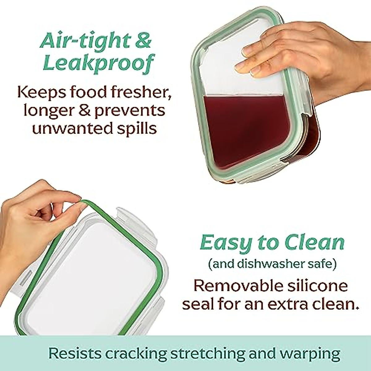 Fusion Gourmet Nestable Divided Glass Meal Prep Containers, 2 Compartment with Condiment container [4x 4 cup & 4x 1/2 cup] Airtight, Leak proof, Microwave Safe for Portion Control (Green)