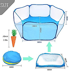 kathson Playpen for Small Animals Cage Tent, Breathable&Transparent Pets Playpen Folding Exercise Pop Open Outdoor/Indoor Portable Fence with Carrots for Guinea Pig Hamster Rabbit Rat Gerbils(Blue)