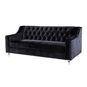 Iconic Home Black Dylan Velvet with Silver Nail head Trim Round Acrylic Feet Sofa