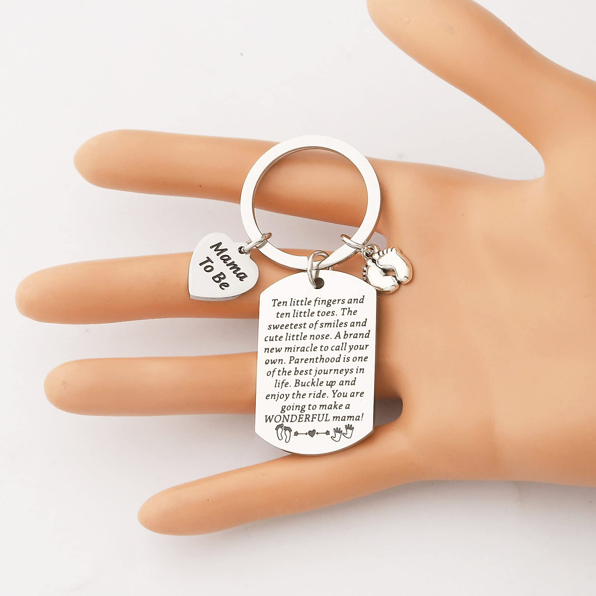 MYOSPARK Mommy To Be Gift New Mommy Keychain Baby Announcement Gift Expecting Mom Gift Parenthood Is One Of The Best Journeys (little fingers DT)