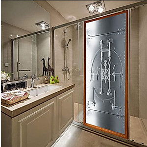 artfanke 3D Door Sticker Peel and Stick Bank Vault Door Metal- self-Adhesive Murals Wallpaper Decal for Bedroom Decor 30.3"x78.7"(2 Sheets/Set)