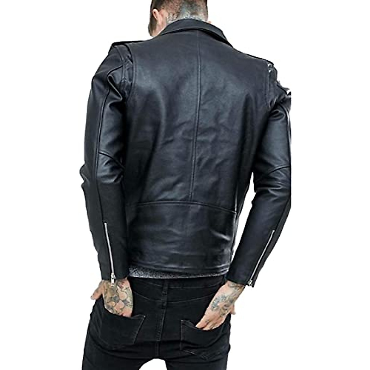 Lishow Fashion Men's Biker Rider Motorcycle Motorbike Rocker Retro Genuine Cowhide Leather jacket By Reclaimed Vintage (US, Alpha, Small, Regular, Regular, Black)