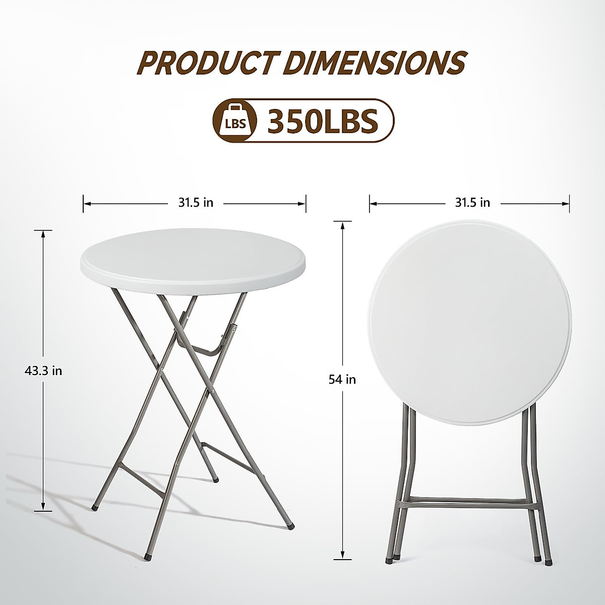 VINGLI 32" Plastic Folding Round Table Bar Height, HDPE Matrial with Gray Metal Finish, High Top Table for Outdoor Party, Cafes, Restaurants, Backyard, Dining Room, Wedding Event,1 Pack, White