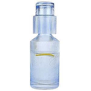 Bedside Water Carafe and Glass Set, Blue Night Water Pitcher with Glass Cup for Nightstand, Modern Mouthwash Dispenser with Tumbler Lid for Keeps Water Clean in Bedroom, Bathroom, or Kitchen
