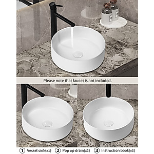 Bathroom Vessel Sink - SENTANI 14.4" Round Modern Above Counter Bathroom Sink - Porcelain Ceramic Vessel Vanity Sink Art Bowl Basin - Matte White