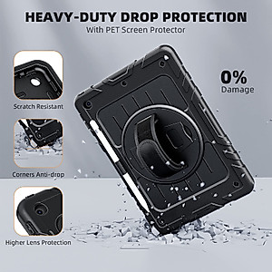 Stweap Case for iPad 9th/8th/7th Generation-Built-in Screen Protector,with Pencil Holder&360°Rotating Hand Strap,Shoulder Strap,Case for iPad 10.2 inch 2021-2019(Black)
