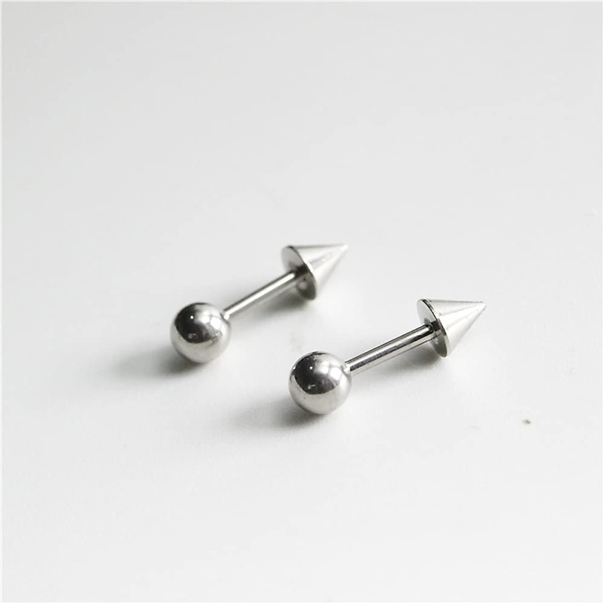 Minimalist Spike Stud Earrings for Women Men Stainless Steel Cool Tiny Cartilage Helix Tragus 16g Screw Back Piercing Studs Hypoallergenic Sensitive Ears Birthday Jewelry Gifts Bff (Silver)