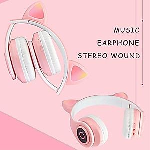 Niaviben Headphones Over-Ear Bluetooth 5.0 Wireless Cat Ear Headphones LED with Mic Headphone Support Wire and Wireless Mode for Kids and Girls Black