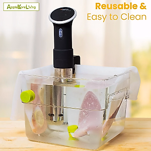 AppleKoreLiving Reusable Sous Vide Bags | Set of 2 BPA Free Bags (X-Large and Large) | Food Grade Silicone Sous Vide | 60% Larger, Thinner and More Flexible than Other Reusable Bags