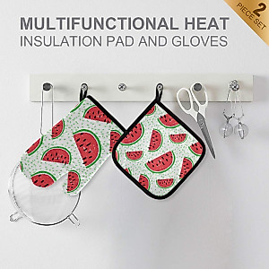 Oven Mitts Pot Holders Sets - Watermelon Pattern Hot Gloves Hot Pads Non-Slip Potholders for Kitchen Baking Grilling