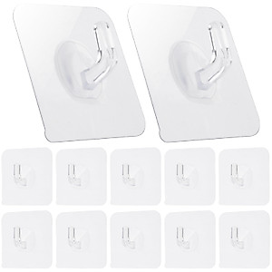 COMNICO 12 Pack Adhesive Hooks Clear Plastic Waterproof Heavy Duty Sticky Wall Ceiling Door Window Pothook Home Kitchen Bathroom Shower Office for Hanging Hat Towel Picture Coats (12)