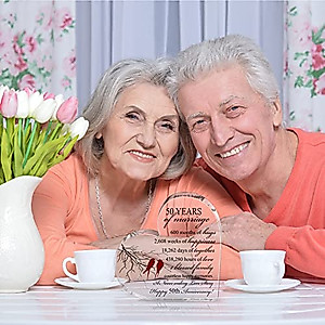 Qunclay Years of Marriage Gift Wedding Anniversary Heart Marriage Keepsake Decoration Gift for Couple Parent Women Mom Husband Wife (50th)