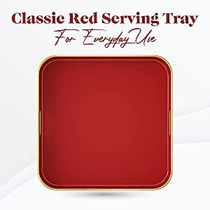 American Atelier Red Serving Tray with Gold Trimming | Square Serving Tray with Handles | Trays for Serving Food, Coffee, Tea, and More | Classic Coffee Table Tray in Red