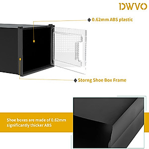 DWVO XX-Large 18 Pack Shoe Storage Organizer, Fit up to US Size 15, Clear Plastic Stackable Shoe Box for Closet, Folding Shoe Rack Sneaker Containers (Black, XX-Large)