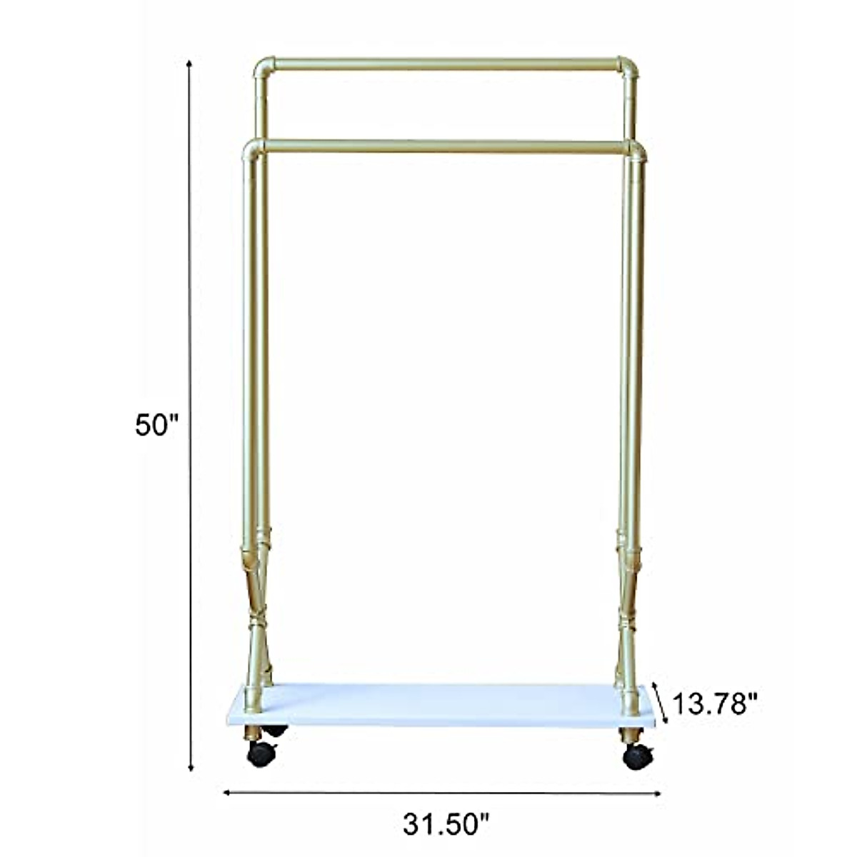 Child Clothes Rack, Kids Garment Rack Armoire Dress-up Closet, Rolling Pipe Open Clothing Rack with Wood Storage Shelf, Industrial Modern Kids Wardrobe Costume Organizer Center with 2 Hanging Rods