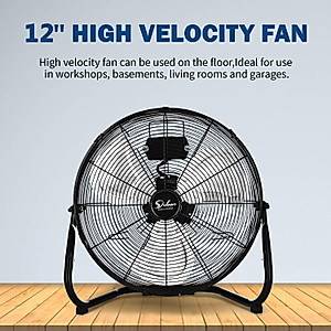 Simple Deluxe 12 Inch 3-Speed High Velocity Heavy Duty Metal Industrial Floor Fans Oscillating Quiet for Home, Commercial, Residential, and Greenhouse Use, Outdoor/Indoor, Black