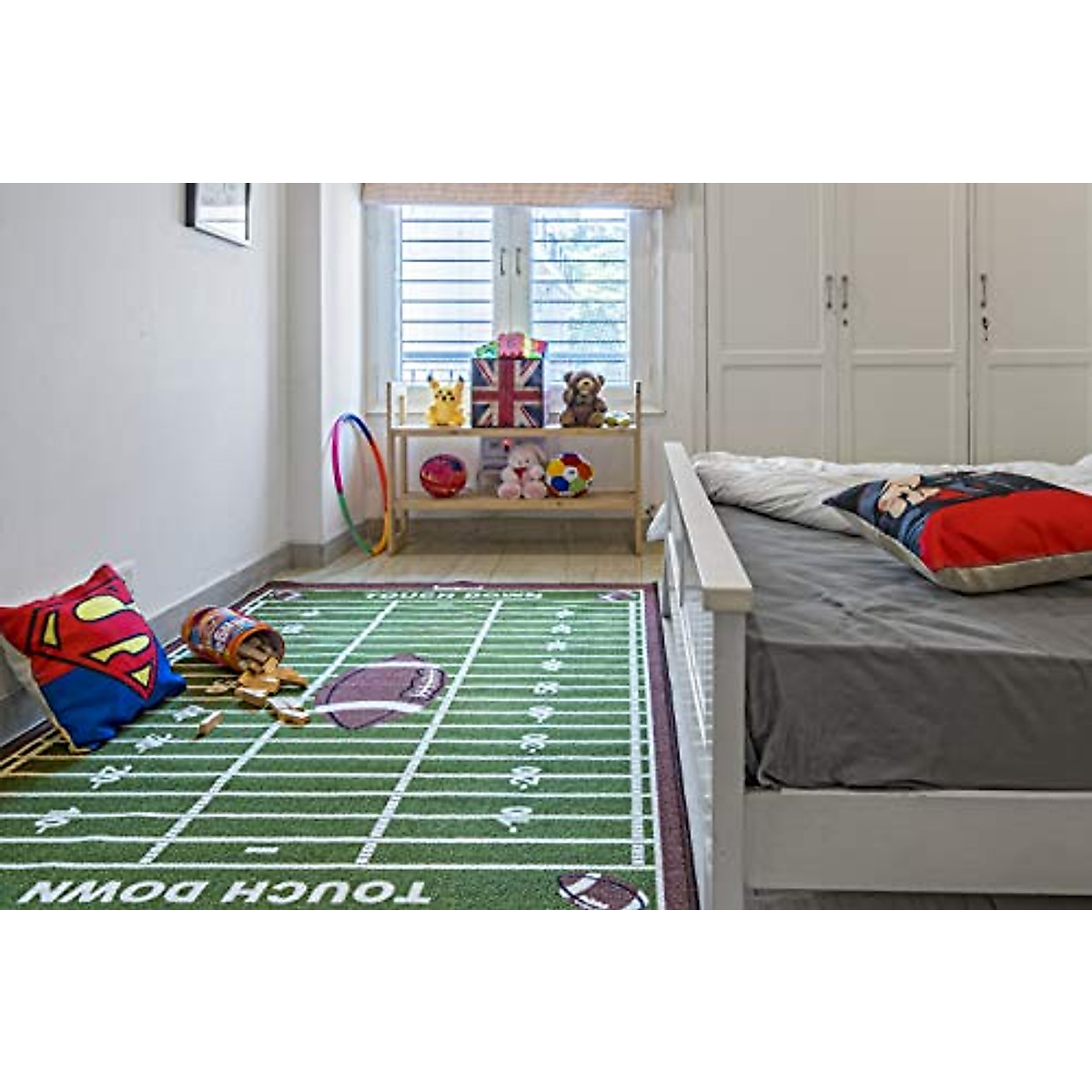 Furnish my Place 700 Corner Football Play Area Rug for Kids Playroom, Bathroom & Kindergarten Classroom, Corner Football Field Ground, Green (3'3"x8')