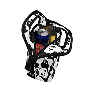 Wamika Cute Panda Lunch Bag Tote Lunchbox Handbag, Black White Women Insulated Food Container Gourmet Cooler Warm Pouch For School Work Office