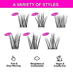 Lash Clusters 144pcs CAELYMINE DIY Lash Extension for Beginners, D Curl Cluster Lashes Soft Lash Extension Clusters 3D Cosplay Eyelash Cluster Extensions Reusable(CDD01)