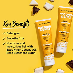 Marc Anthony Volumizing Shampoo and Conditioner Set with Coconut Oil & Shea Butter - Nourishing & Hydrating Haircare Infused with Biotin for Dry & Damaged Hair - Restore Moisture & Protects Hair