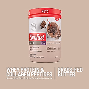 SlimFast Keto Meal Replacement Powder, Fudge Brownie Batter, Low Carb with Whey & Collagen Protein, 10 Servings (Pack of 2) (Packaging May Vary)