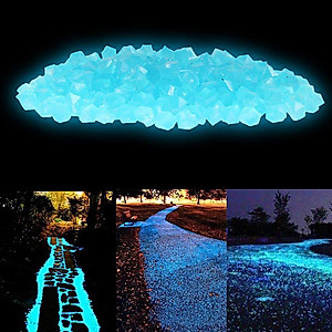 200PCS Glow Stones Pebbles, Gardening Luminous Glow Stones Rocks Outdoor Decor Glowing Water Fish Tank Gravel (White in Daytime, Blue in The Dark)