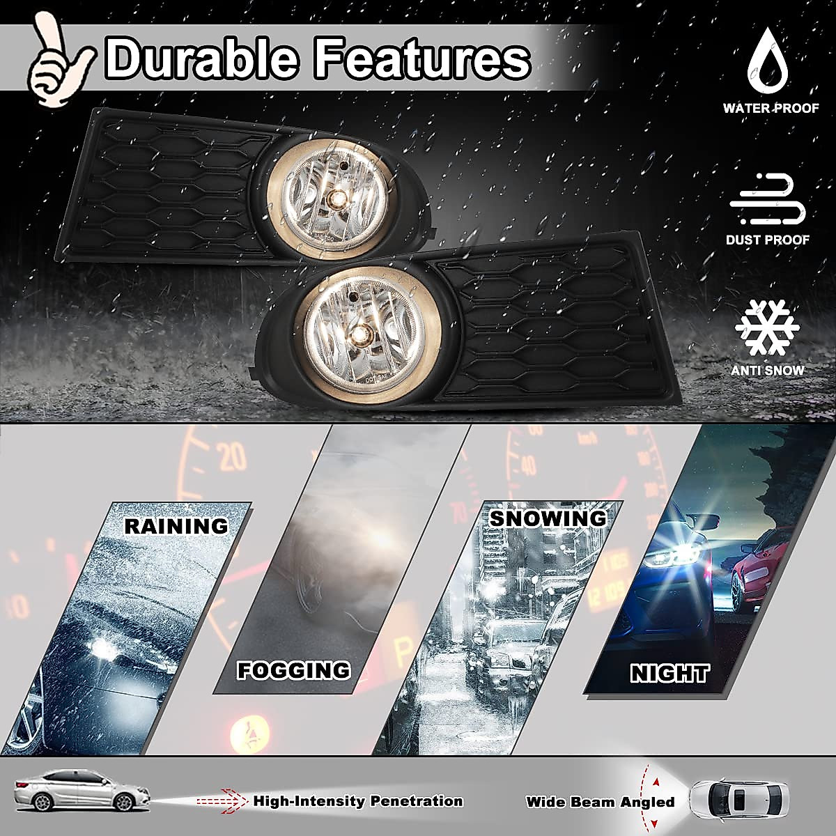 Fog Light Set for 2010-2020 Dodge Journey w / Bulb + Black Bezel Cover, OEM Bumper Driving Fog Light Lamps Assembly w / Wiring Harness Kit & Switch, Fog Lamp Replacement - PS 12V 24W Clear Lens