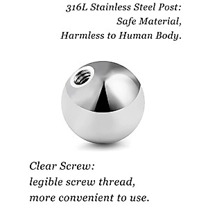 Vsnnsns 16G Replacement Balls 316L Surgical Steel Externally Threaded Piercing Balls for Nipple Tongue Belly Lip Septum Rings Barbell Cartilage Tragus Earrings Piercing Jewelry Balls 16 Gauge 3MM