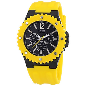 Men's Black Textured Dial Yellow Rubber