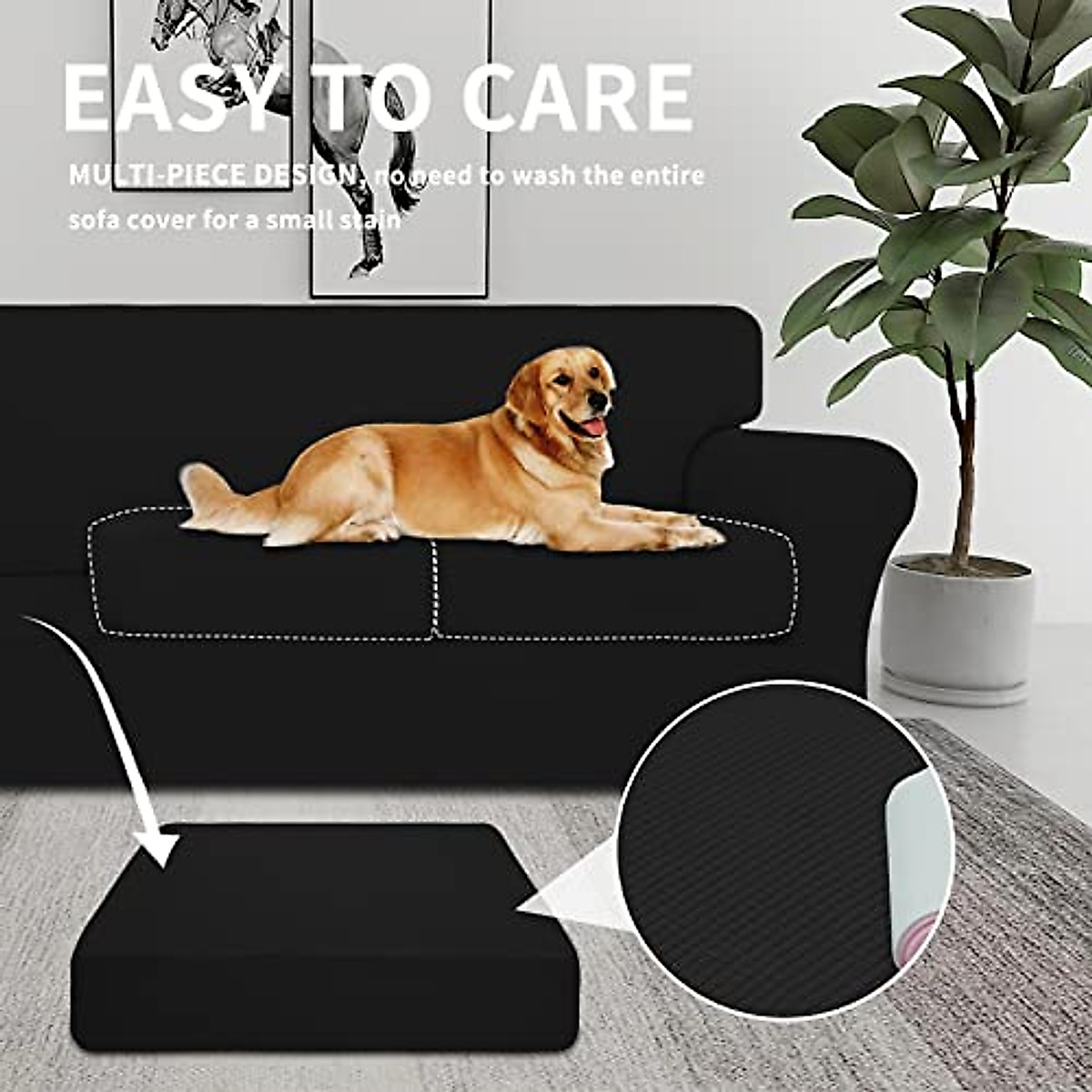 Easy-Going 2 Pieces Stretch Oversized Chair Couch Cover Sofa Cover for Dogs Sofa Slipcover for Separate Cushion Couch Jacquard Fabric Elastic Furniture Protector for Pets (Black, Oversized Chair)
